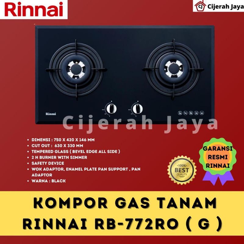 Jual RINNAI BUILT-IN GAS HOB KOMPOR GAS TANAM 2 TUNGKU RINNAI RB 772 ROG RB772ROG RB 772 RO G RB ...