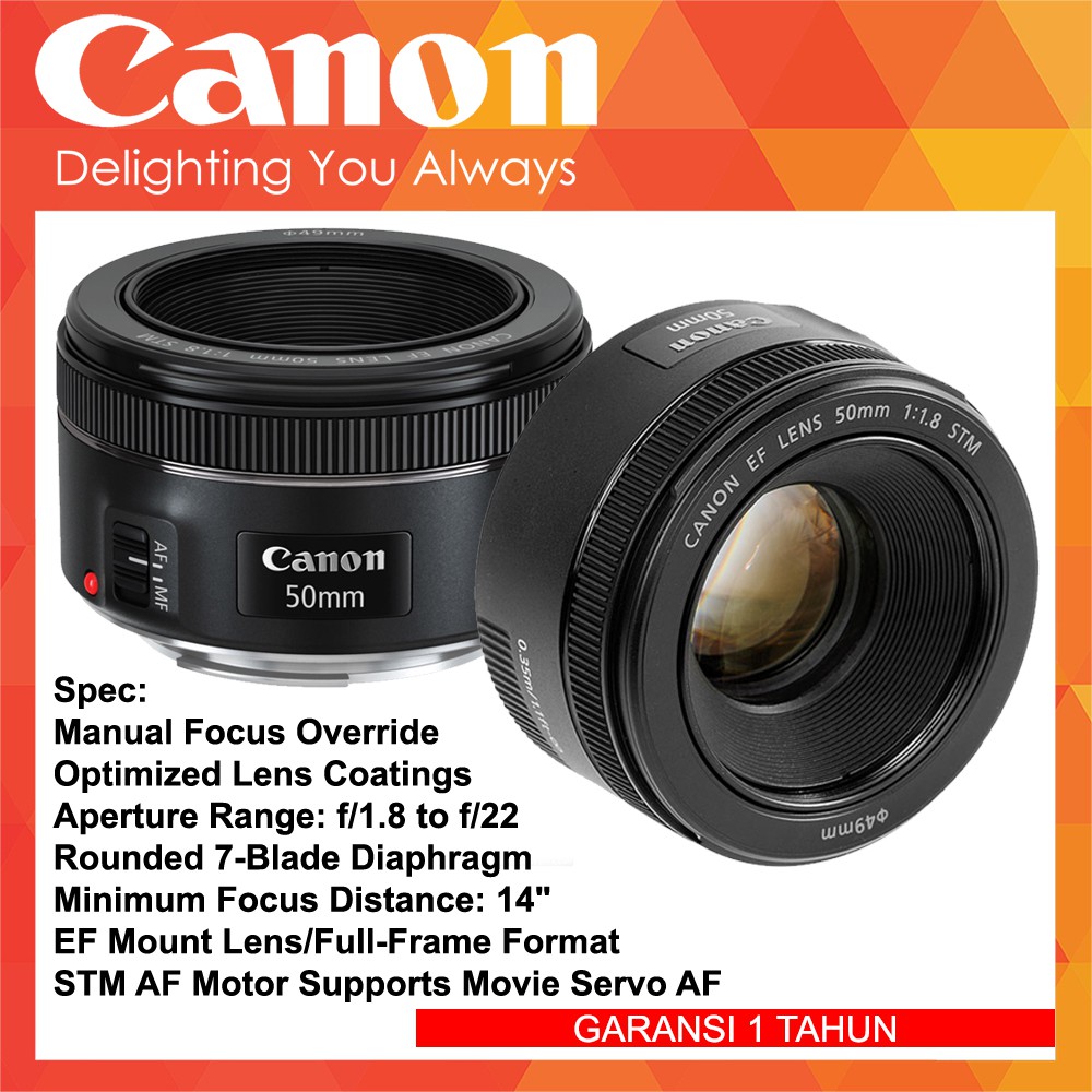 Jual Lensa Canon EF 50mm F 1.8 STM - Lensa Fix Bokeh - Garansi 1 Tahun ...