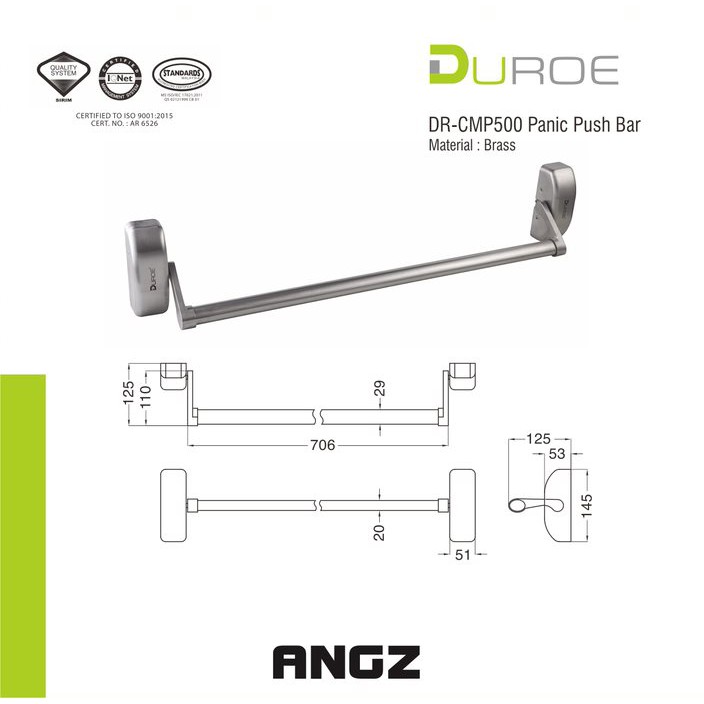 Jual DUROE PANIC PUSH BAR DR CMP500 STAINLESS STEEL SUS 304 1 PCS ...