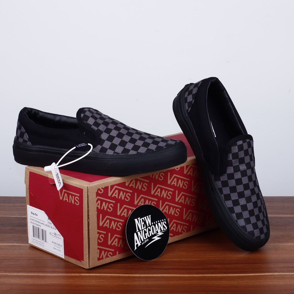 Jual SEPATU VANS SLIP ON CHECKERBOARD CATUR FULL BLACK GREY HITAM DT ...
