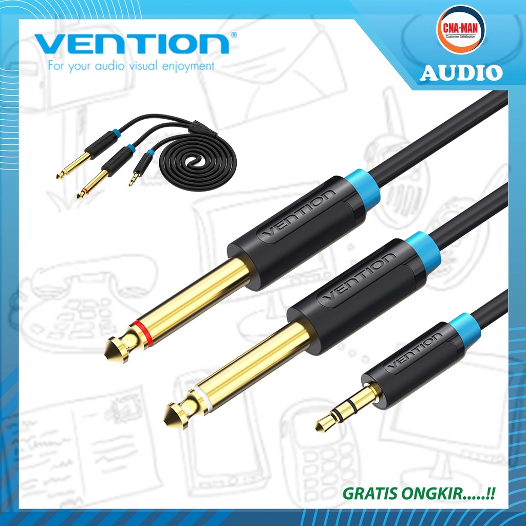 Jual Vention Kabel Aux Splitter 3.5mm Male to 2x 6.5mm Male Mic 2M 3M ...