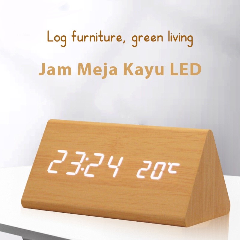 Jual Jam Meja Kayu Alarm Temperatur Digital Triangle/ Jam Estetik ...