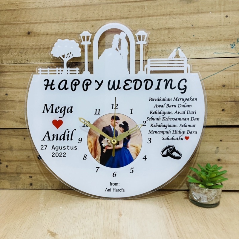 Jual KADO PERKAWINAN PERNIKAHAN JAM DINDING CUSTOM PUTIH BONUS BOX KADO ...