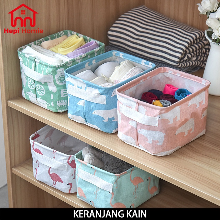 Jual [HH] KERANJANG KAIN MINI PEGANGAN / STORAGE BOX TEMPAT PENYIMPANAN ...