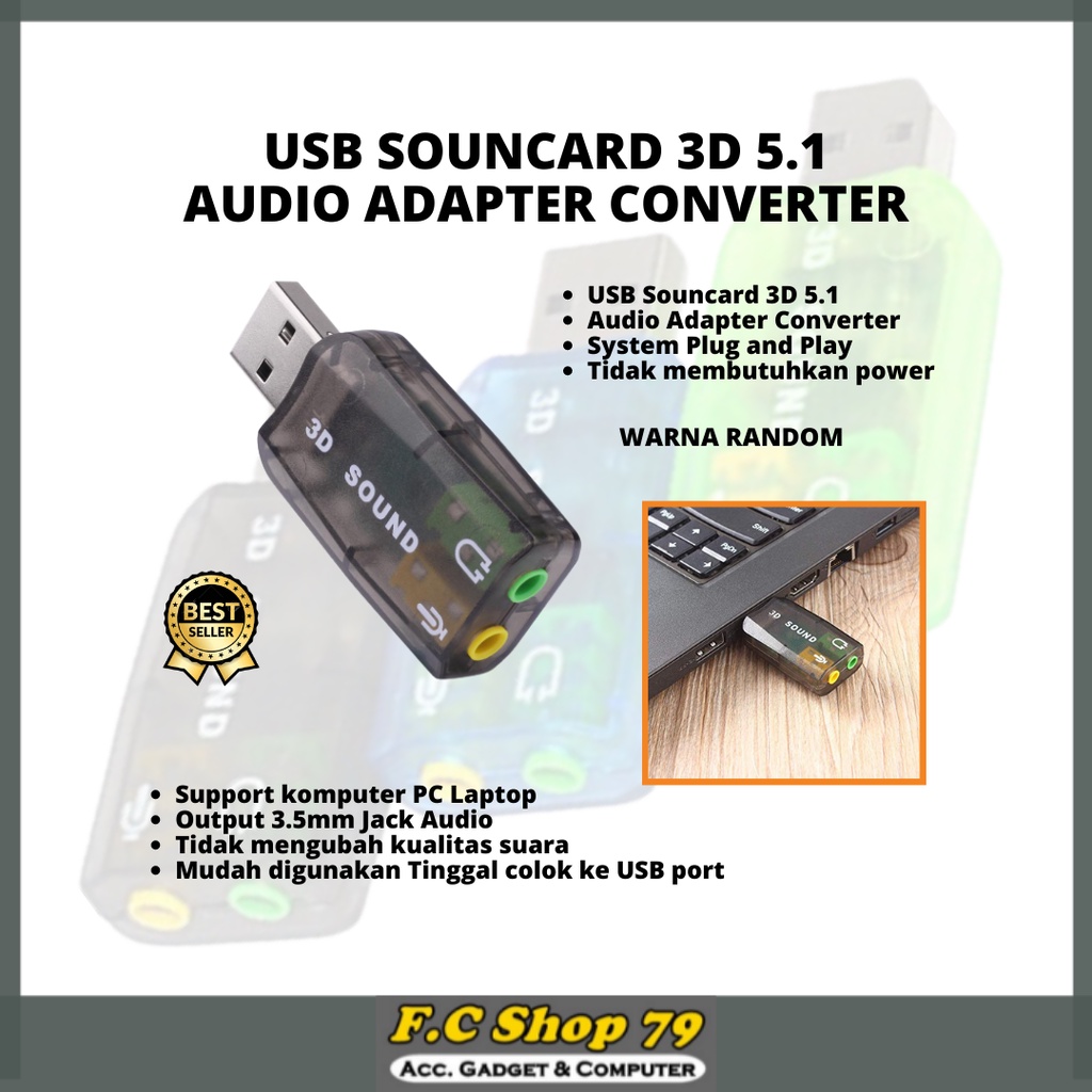 Jual TERLARIS USB Sound Card Soundcard Audio 3D 5.1 External Audio ...