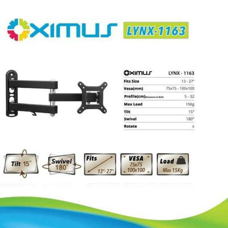 Jual Bracket LED LCD TV monitor Oximus lynx 1163 13-27" vesa 75 - 100 ...