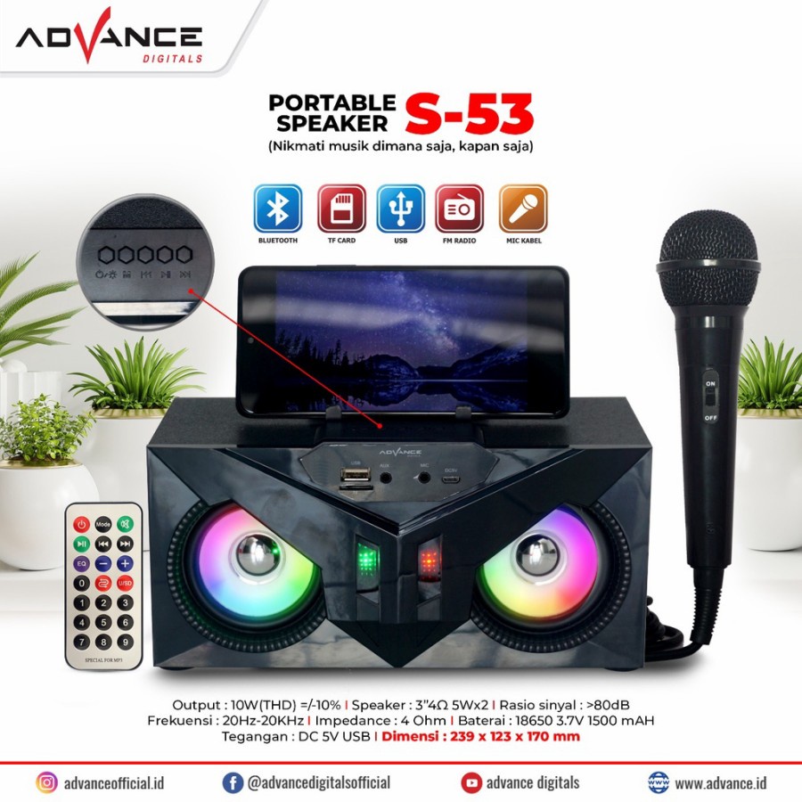 Jual speaker portable bluetooth karaoke Advance S 53 ( COD ) | Shopee Indonesia