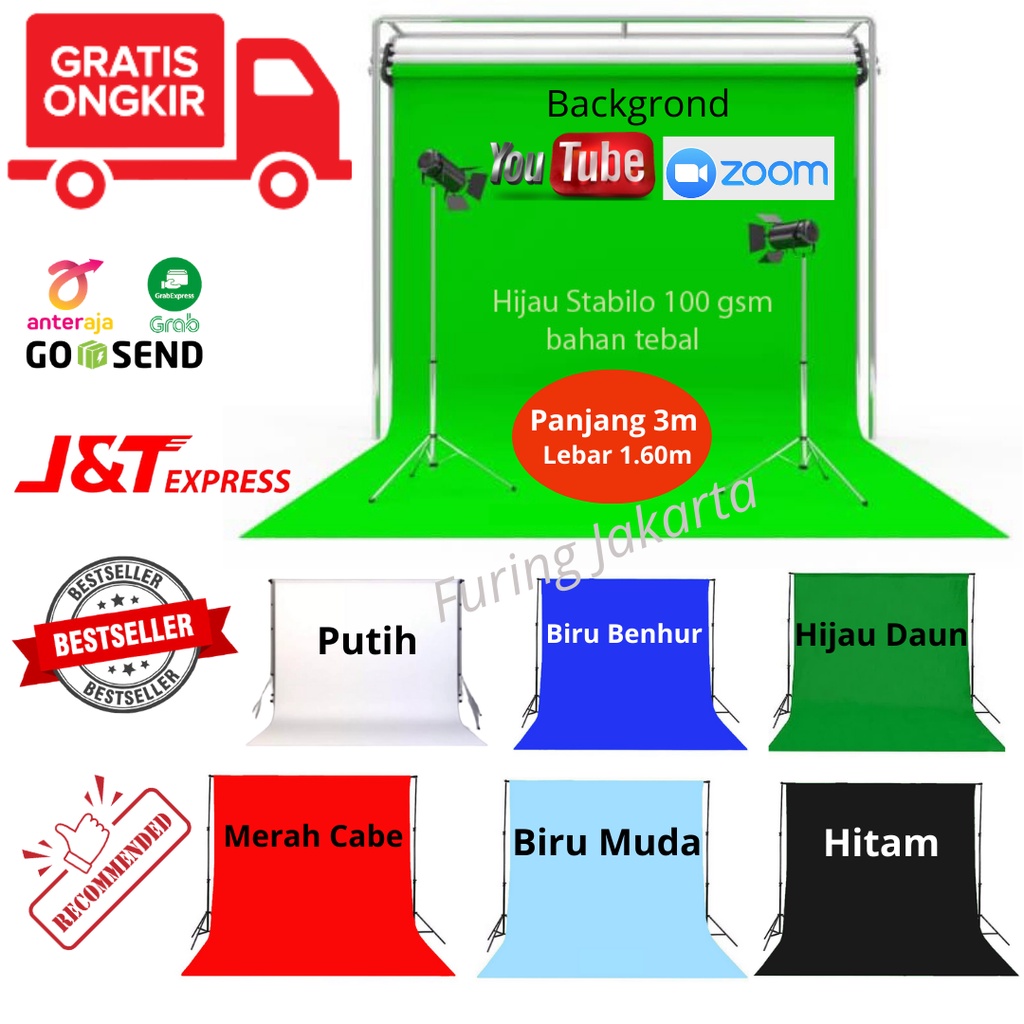 Jual 1meter green screen Hijau Stabilo 80 gsm background back drop kain ...
