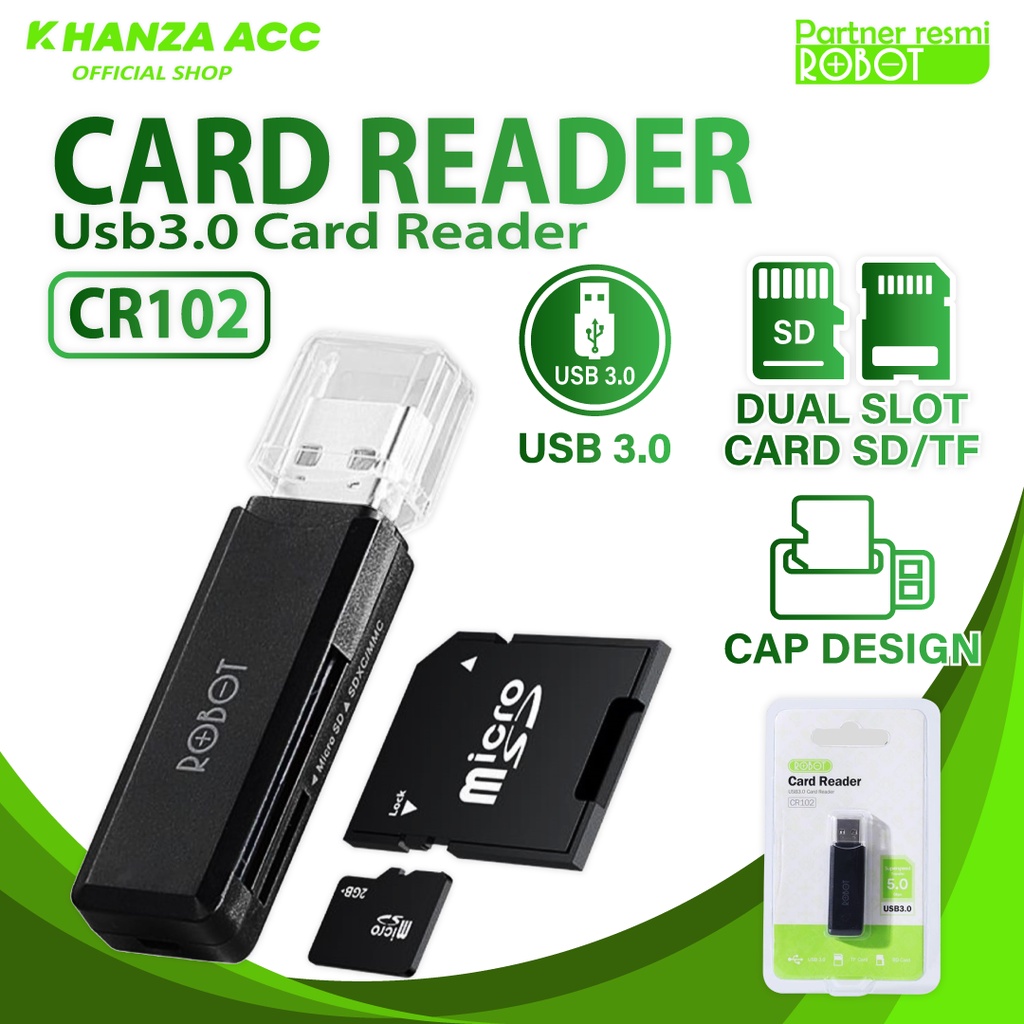 Jual KHANZAACC Robot CR102 Card Reader USB 3.0 Dual Slot Card SD/TF ...