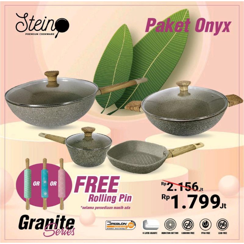 Jual stein steincookware paket diamond granite onyx greblon wajan panci ...