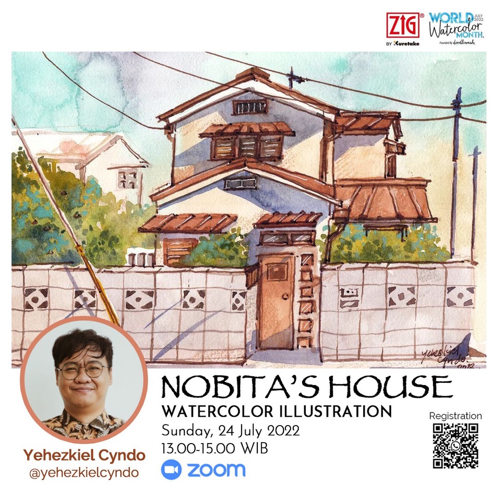 Jual NOBITA'S HOUSE WATERCOLOR ILLUSTRATION Online Workshop with ...