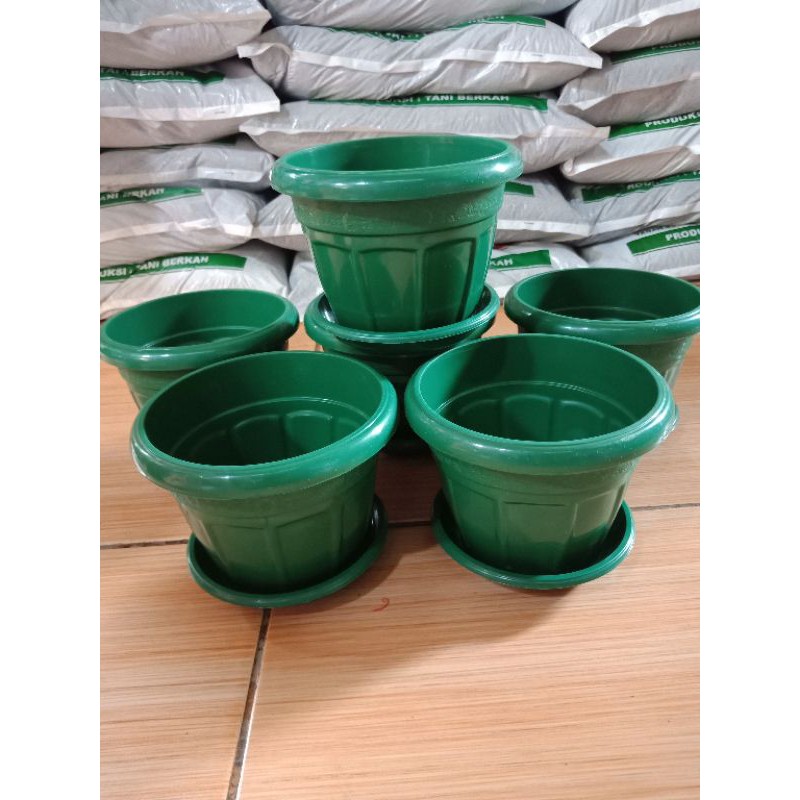 Jual Pot Bunga SL 7514 Pot Tanaman Hias Warna Hijau 14cm + tatakan pot ...