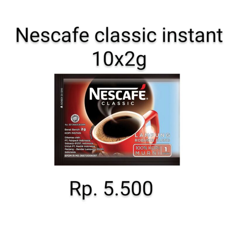 Jual Nescafe Classic Kopi Instant Sachet 10x2g dan 60x2g | Shopee Indonesia