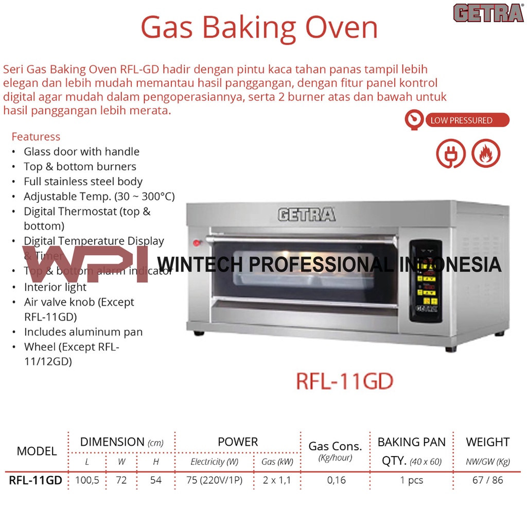 Jual Getra RFL-11GD Gas Baking Oven / Oven Gas Pemanggang Roti Kaca ...