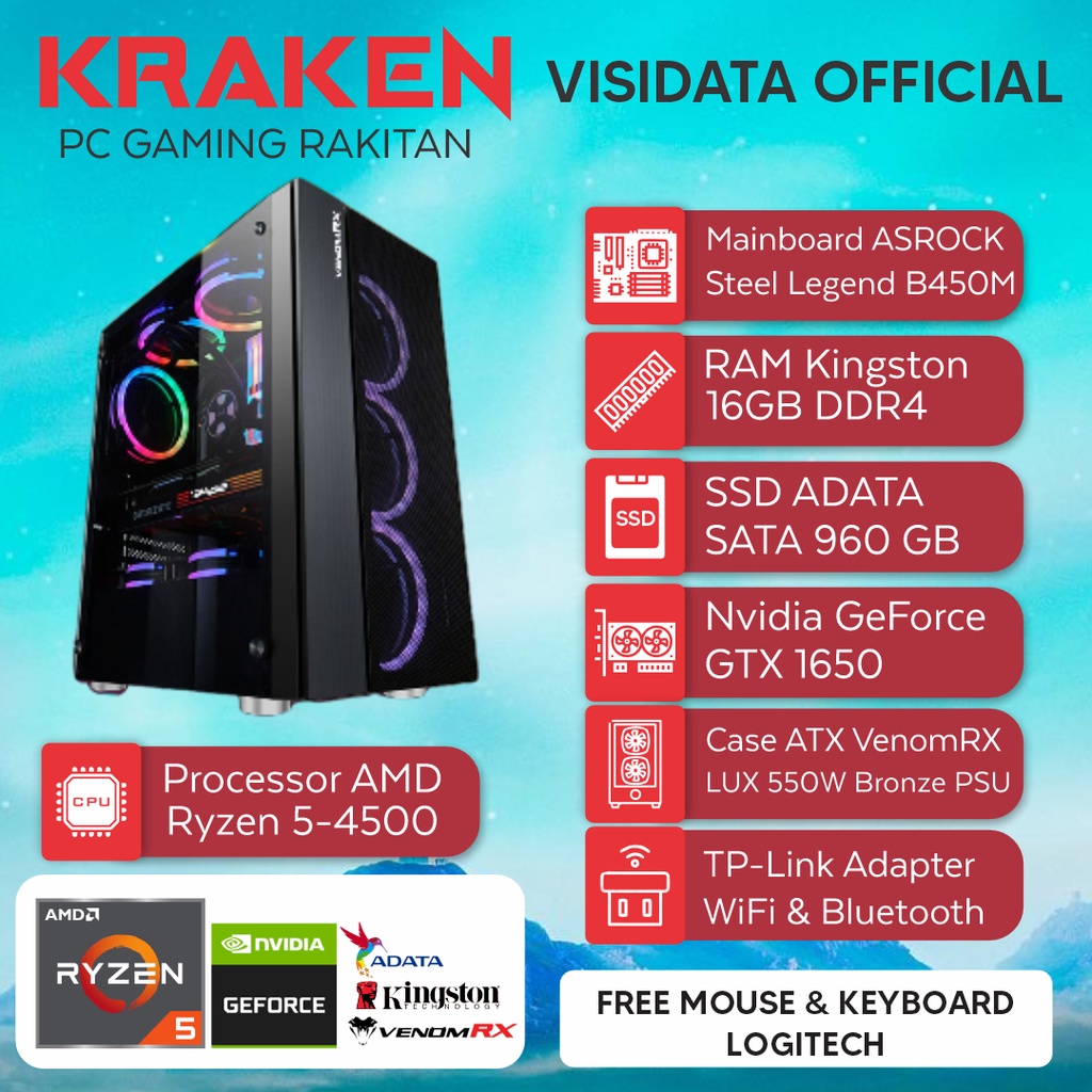 Jual PC GAMING KRAKEN Rakitan Ryzen 5 4500 16GB 960GB GTX 1650 ...