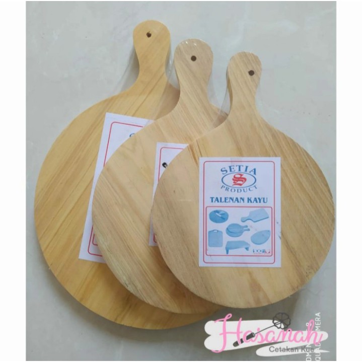 Jual Talenan Kayu PIZZA Bulat / Talenan Kayu Bulat Gagang / Talenan ...
