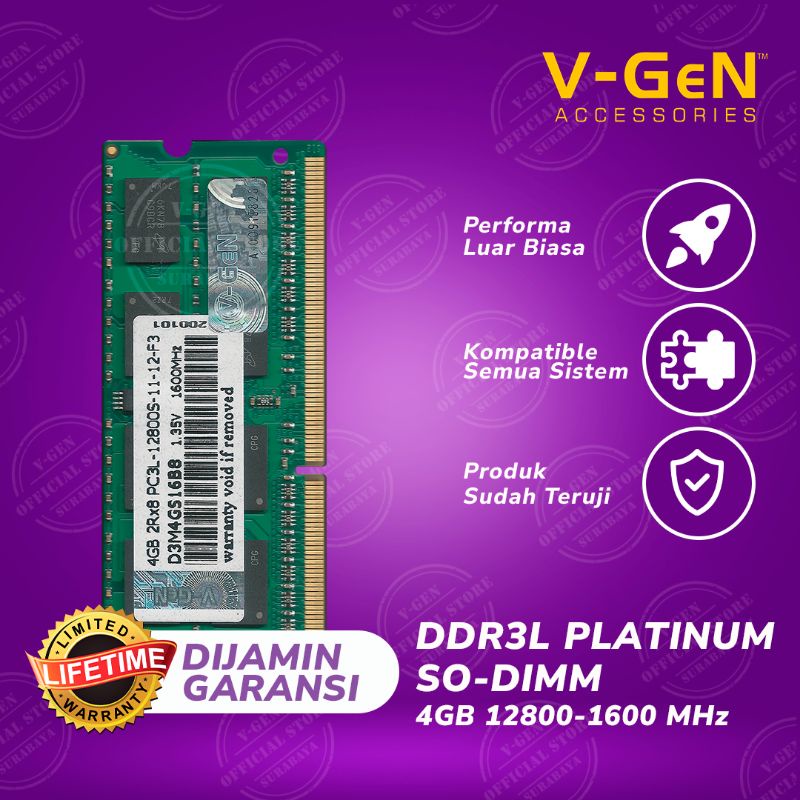 Jual sodim DDR3L 4G 12800/1600 Mhz Low Voltage Platinum vgen | Shopee ...
