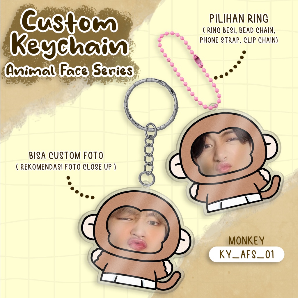 Jual Ganci Custom Desain Cute Animal Face Bisa Ganti Foto / Gantungan ...