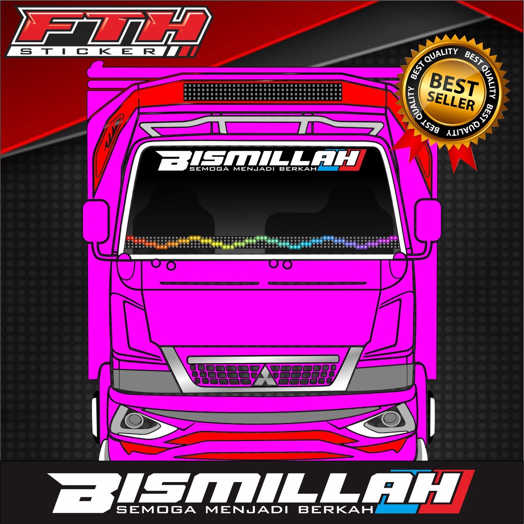 Jual stiker bismillah, sticker kaca atas truck canter, elf, giga ...