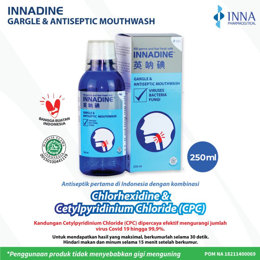 Jual INNADINE Antiseptic MouthWash 250 ml obat kumur mulut antiseptik kesehatan | Shopee Indonesia