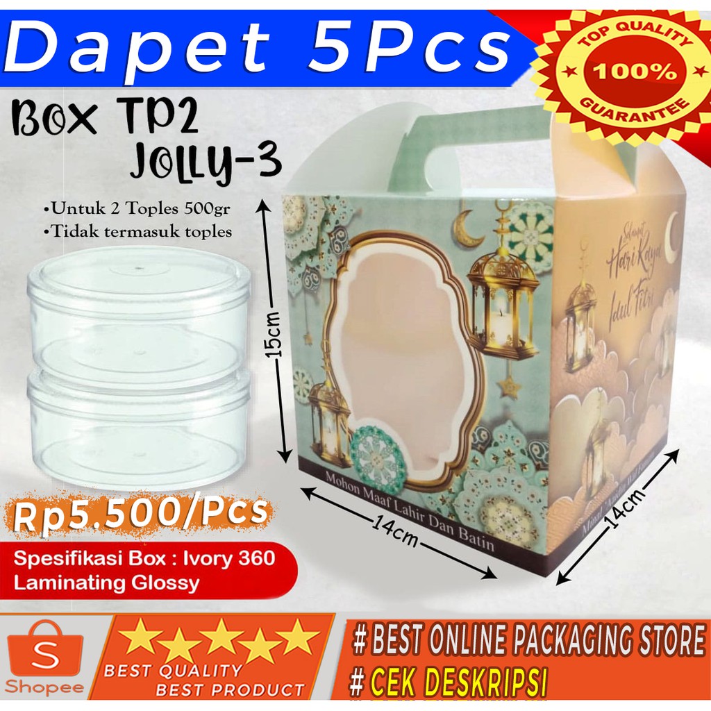 Jual TP2 JOLLY3 - Dus kotak box kue kering 2 toples 500gr Lebaran Hijau ...