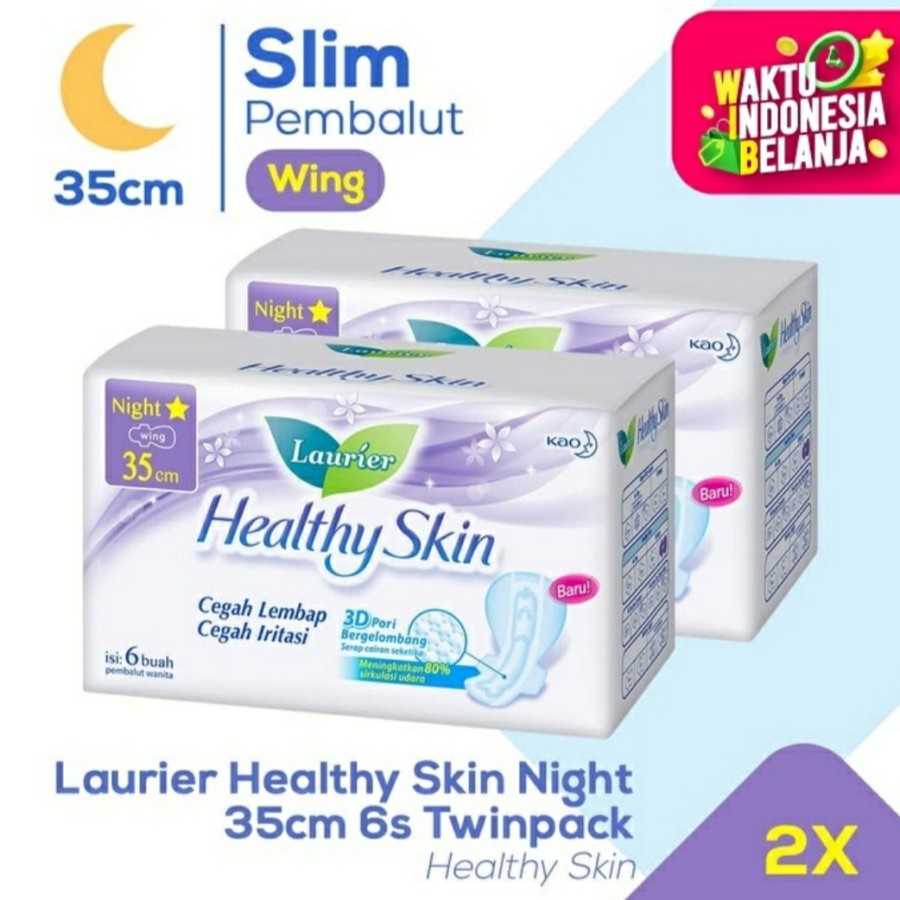Jual Laurier Healthy Skin Night Pembalut Slim Wing 35 Cm 6 Pcs Twin ...