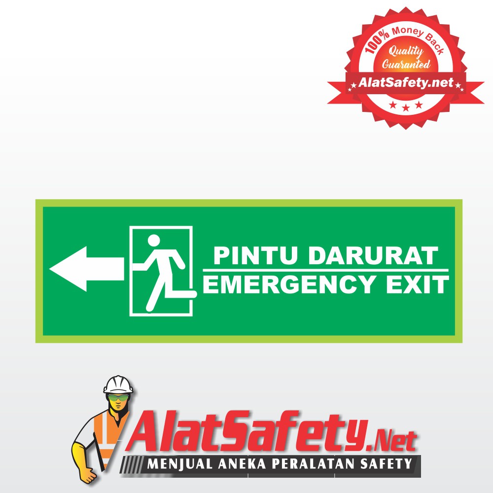Jual Sticker Sign K3 Tanda Arah Pintu Darurat Emergency Exit Panah Ke ...