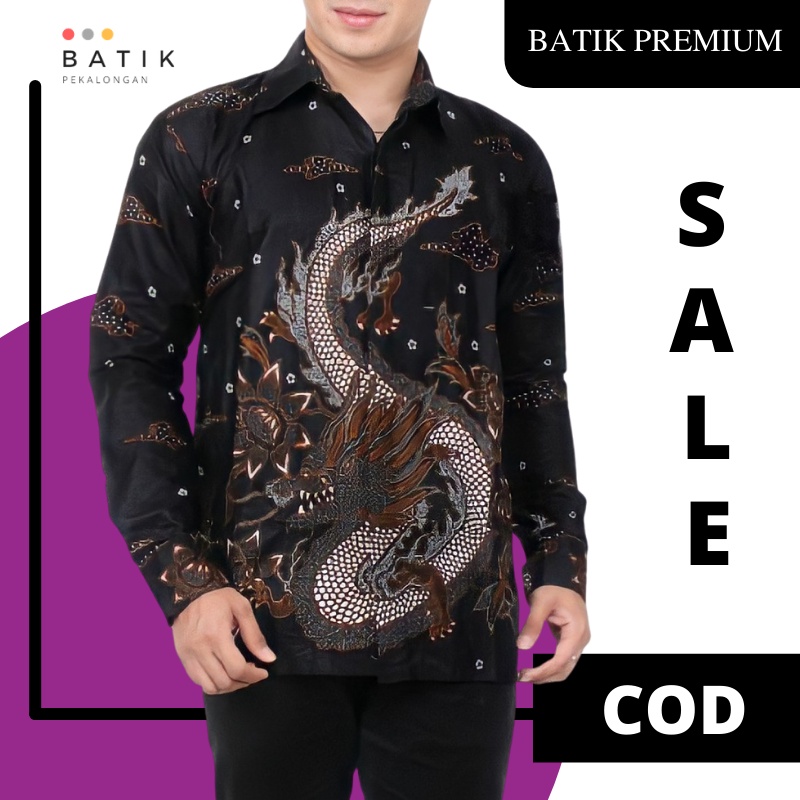 Jual Kemeja Batik Pria Lengan Panjang Black Liong Motif Naga Batik ...