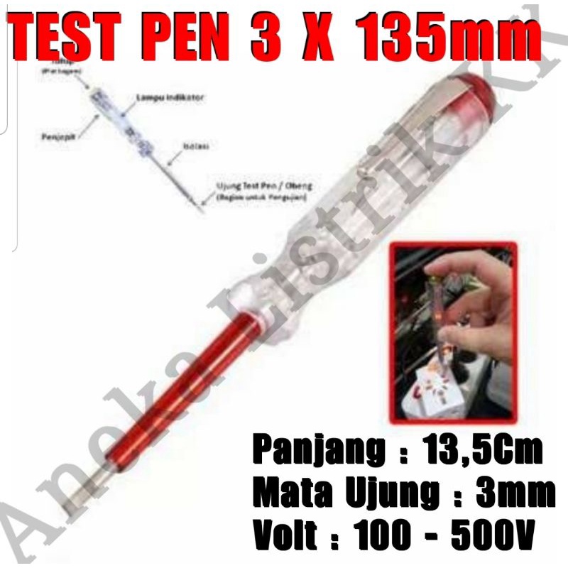 Jual TEST PEN STANDART LISTRIK TESTPEN KECIL TESPEN 13,5CM MATA 3MM AC ...