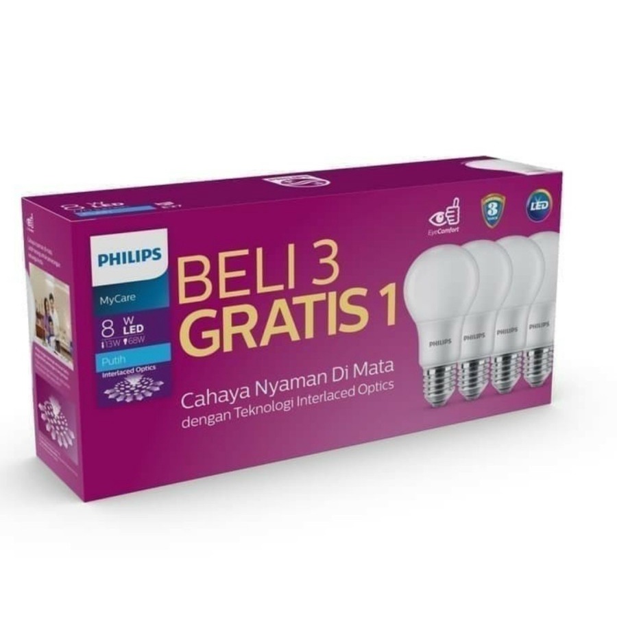 Jual Lampu Philips LED [PACK] Bulb 8W E27 6500K 230V MYCARE ( PROMO ...