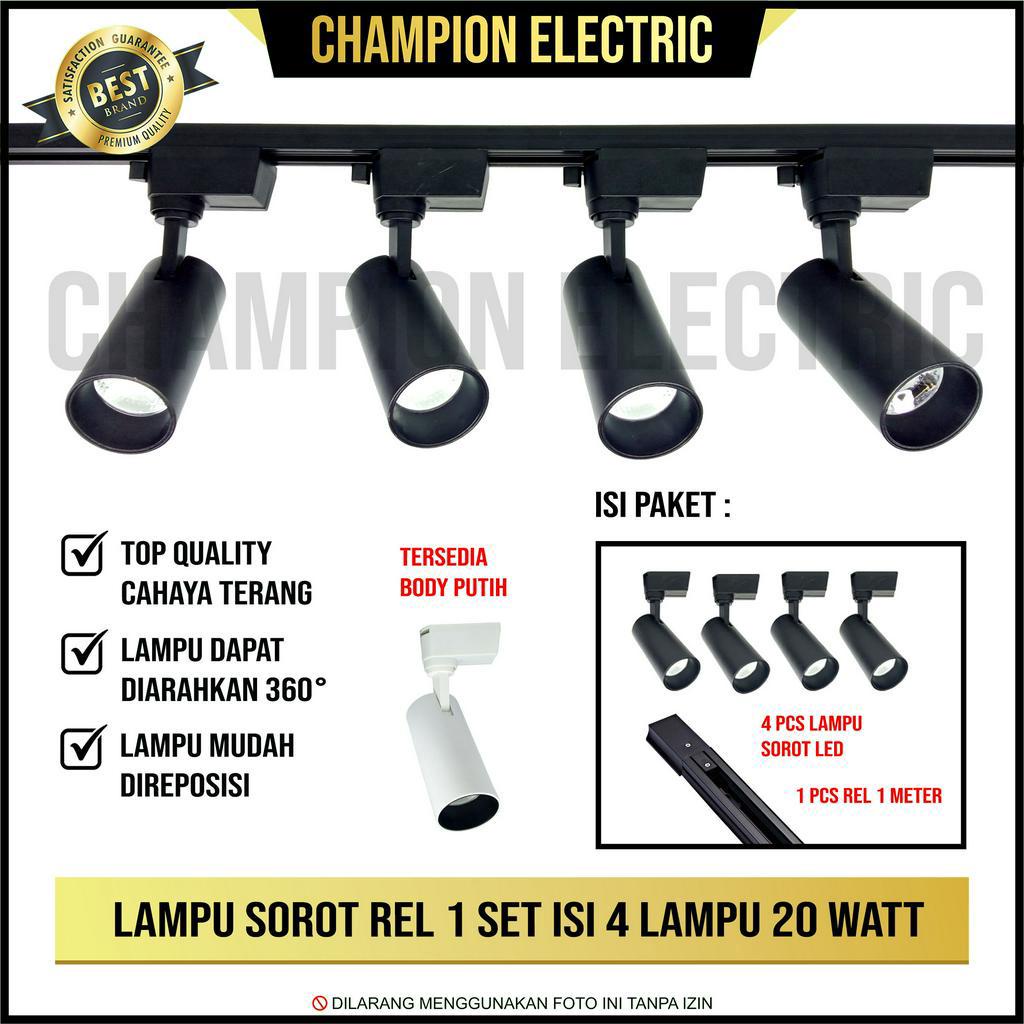 Jual Paket Lampu Sorot Rel isi 4 Spotlight Track Light Rell 20 Watt 20W ...