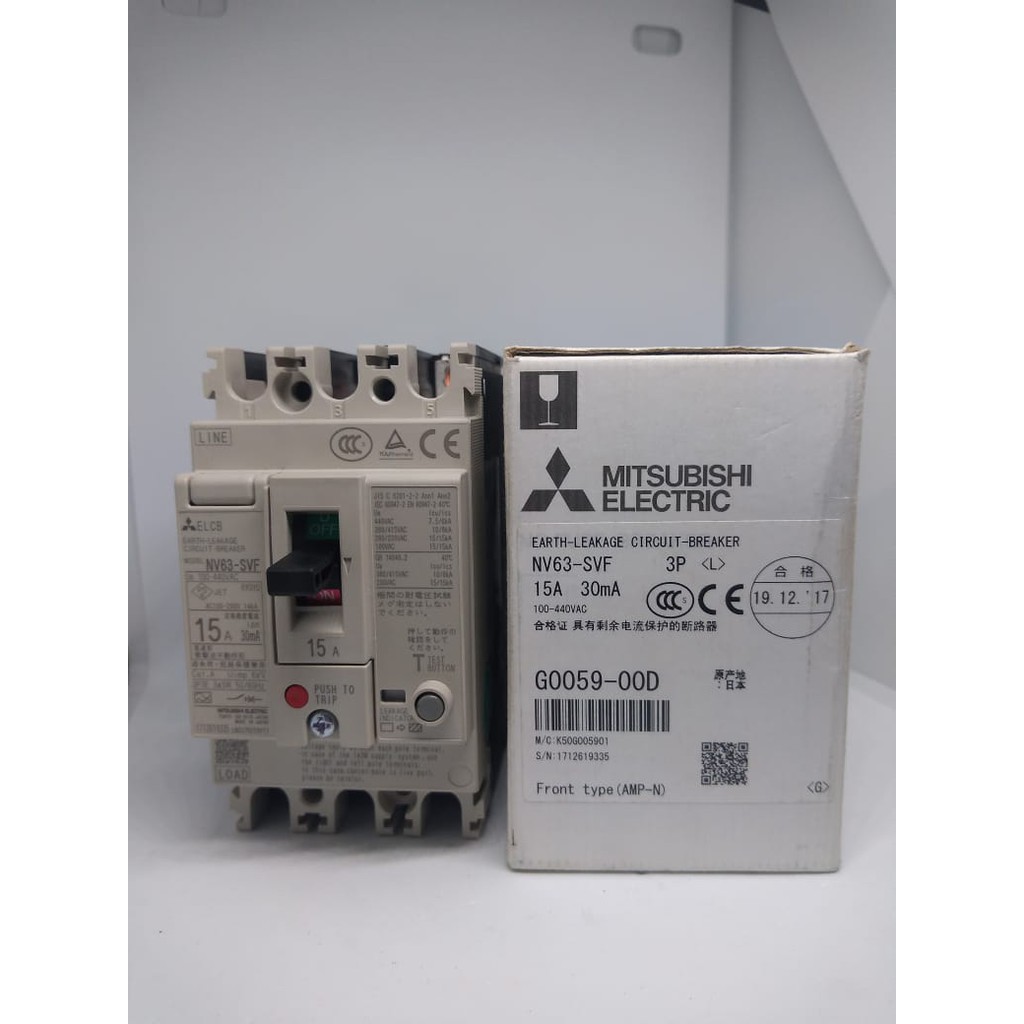 Jual ELCB MITSUBISHI NV63-SVF / Earth Leakage Circuit Breaker ELCB NV63-SVF 15A 30mA 3Phase ...