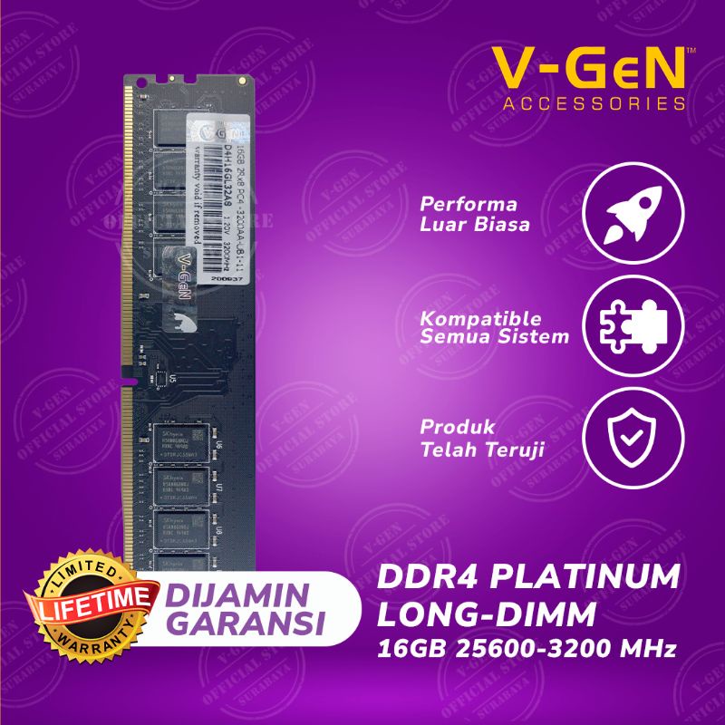 Jual RAM LongDimm DDR4 V-GeN Platinum 16GB PC25600/3200Mhz V-GeN ...