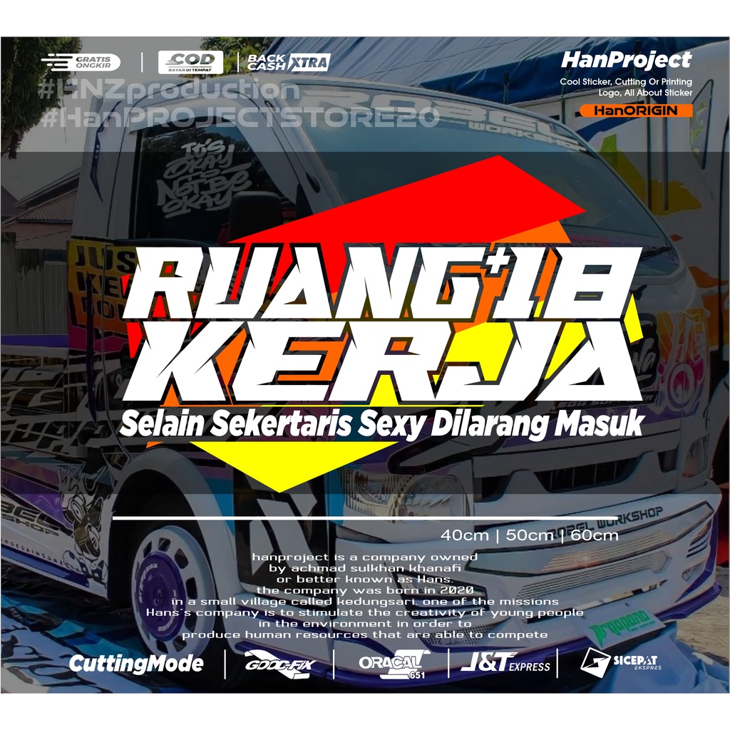 Jual STICKER KACA MOBIL TRUK DAN PICK UP KATA KATA "RUANG KERJA +18 ...