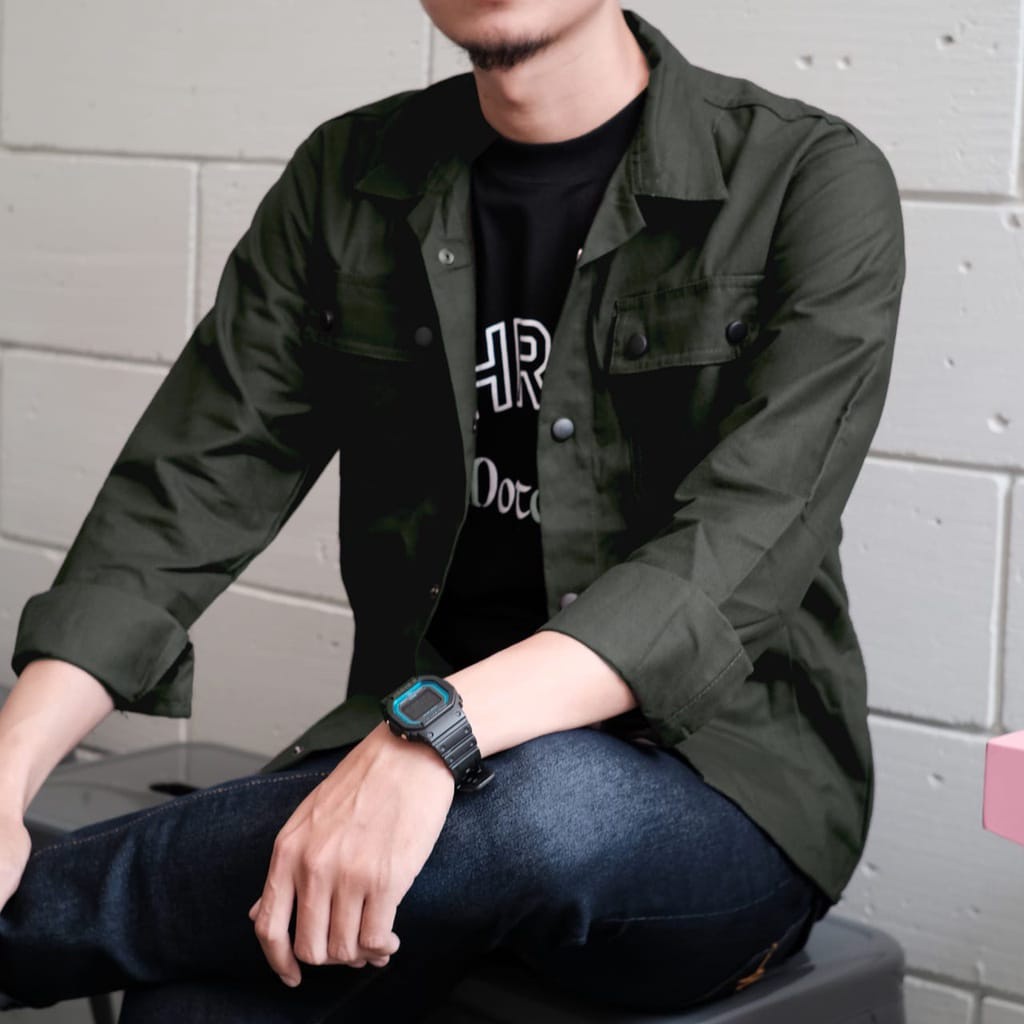 Jual Jaket Trucker Semi Parka Pria Kancing Hitam Canvas Man Best Seller ...