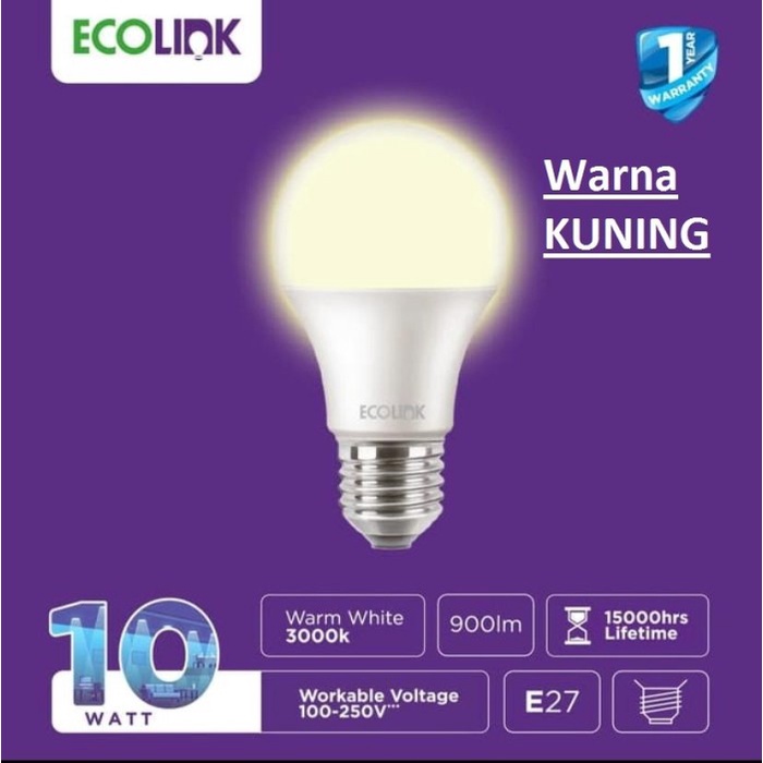 Jual Lampu Ecolink LED Bulb 10 watt 10W CAHAYA KUNING WARM WHITE 3000K | Shopee Indonesia