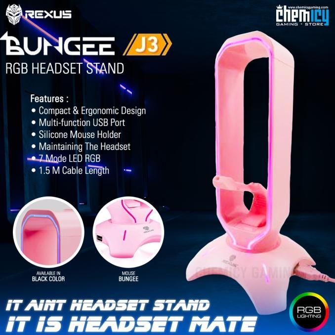 Jual Rexus J3 Pink RGB Headset Stand Bungee with USB Hub | Shopee Indonesia