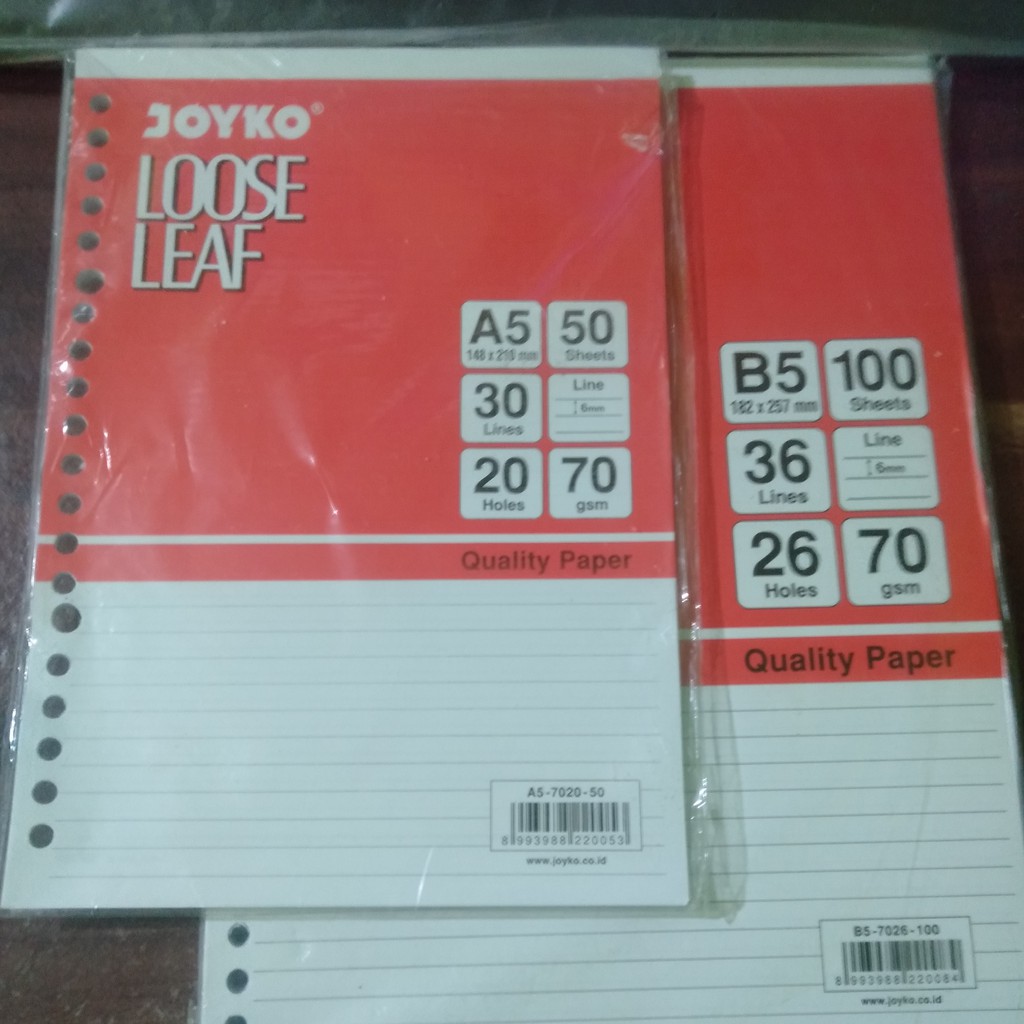 Jual KERTAS BINDER JOYKO LOOSE LEAF PLAIN (POLOS GARIS) A5 70gsm 50 lembar -B5 70GSM 100LEMBAR ...