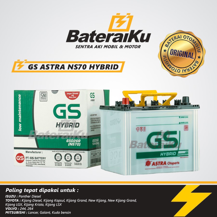 Jual Aki Mobil GS Astra Hybrid NS70 Aki Hybrid Aki Basah Aki Mobil Kijang, Lancer, Panther, Kuda ...