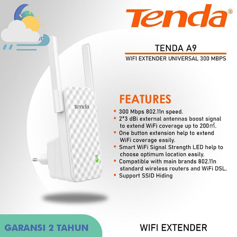 Jual TENDA A9 WIFI Wireles N300 UNIVERSAL RANGE EXTENDER | Shopee Indonesia