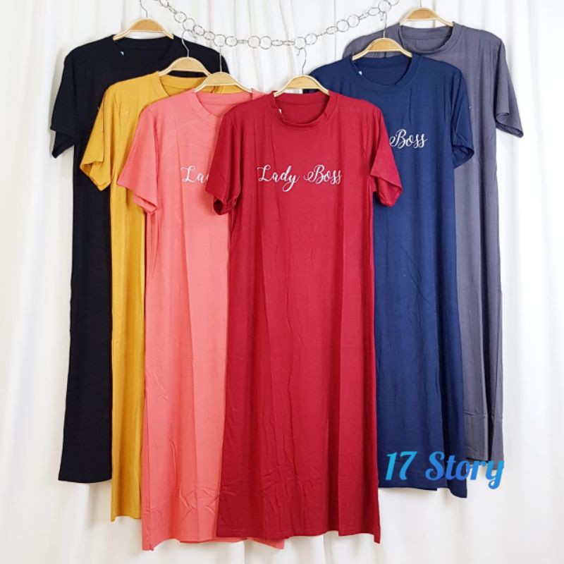 Jual midi dress motif tulisan bahan kaos adem melar kekinian dres ...