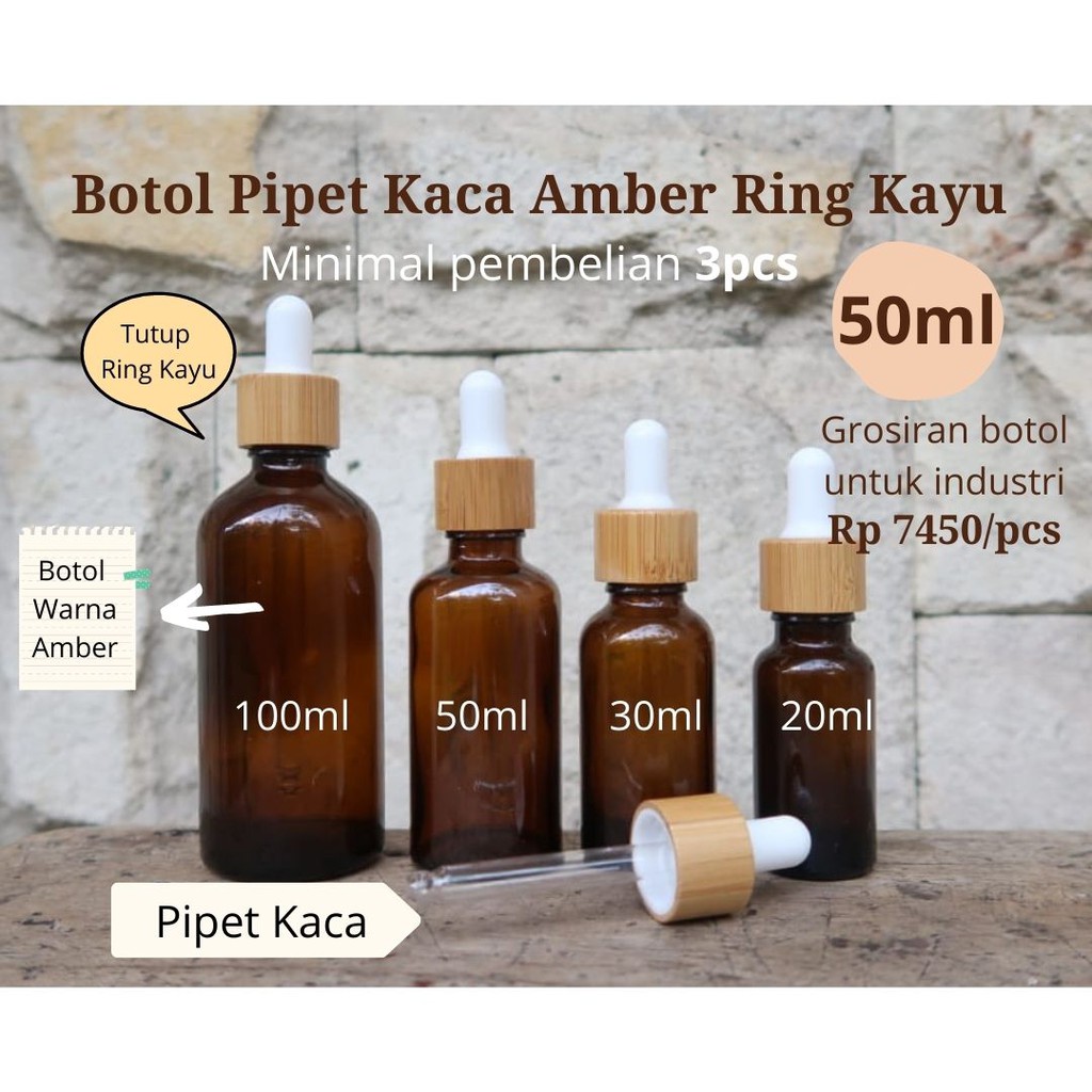 Jual Botol Skincare Botol Serum Botol Pipet Kaca Amber Tutup RIng Kayu ...