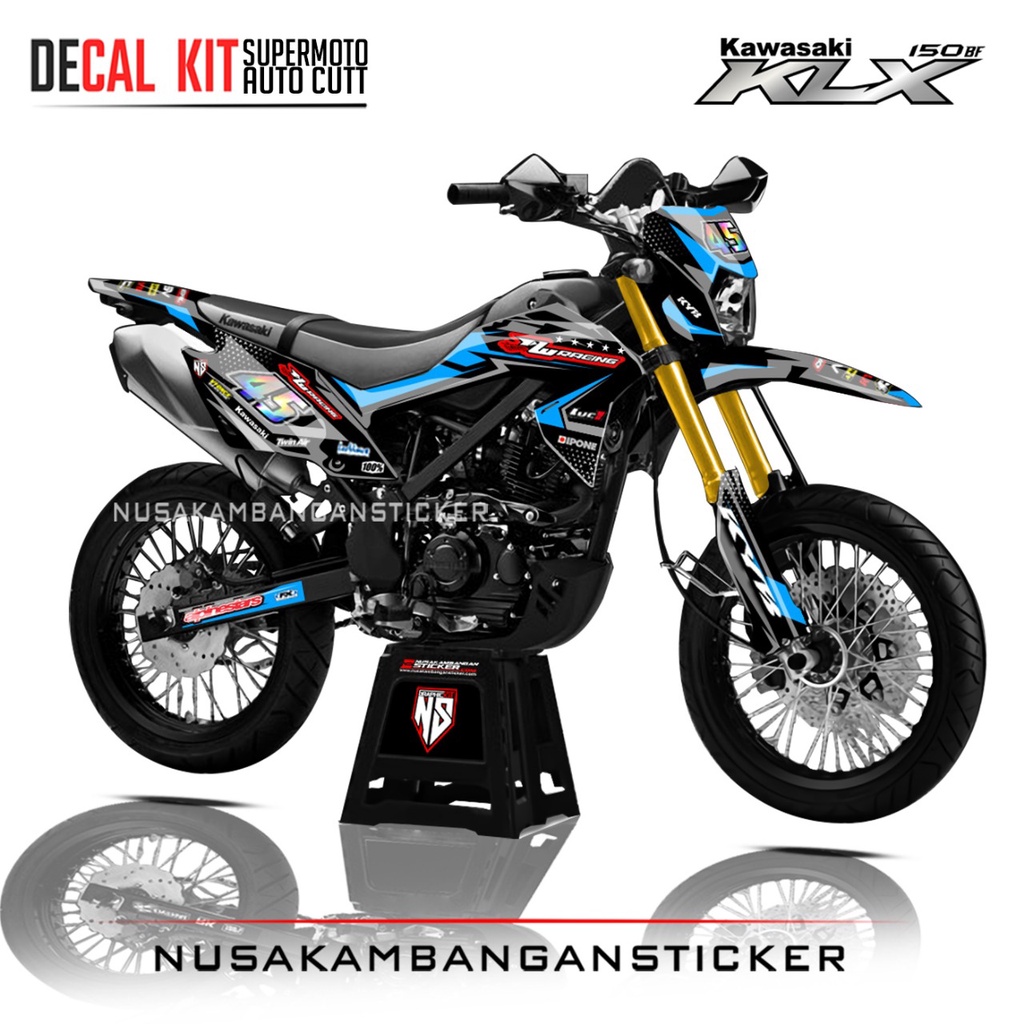 Jual Decal Stiker Supermoto Motor Kawasaki KLX 150 BF Full Body Biru ...