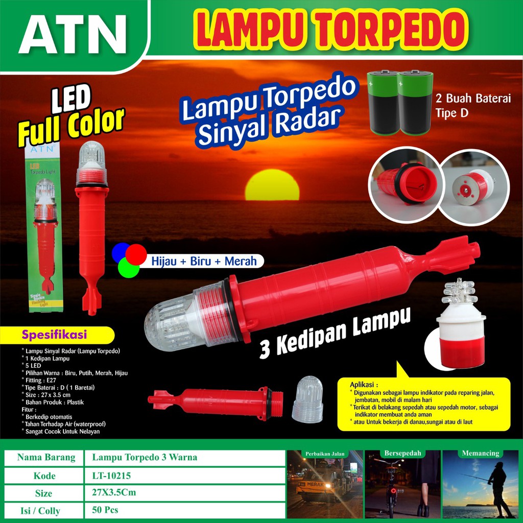Jual COD-ATN 5LED/10LED/15LED 1-2-3 WARNA Lampu Kode Torpedo - Lampu Sinyal Nelayan 2 BATERAI D ...