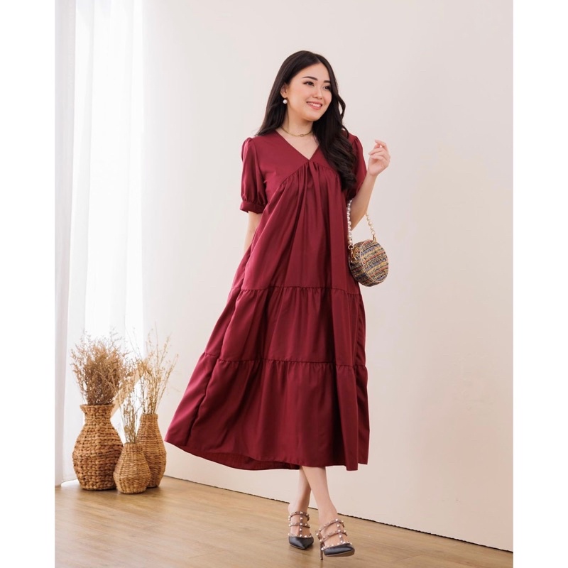 Jual Silvana Midi Dress / Dress Natal / Dress Midi / Dress Ruffle ...