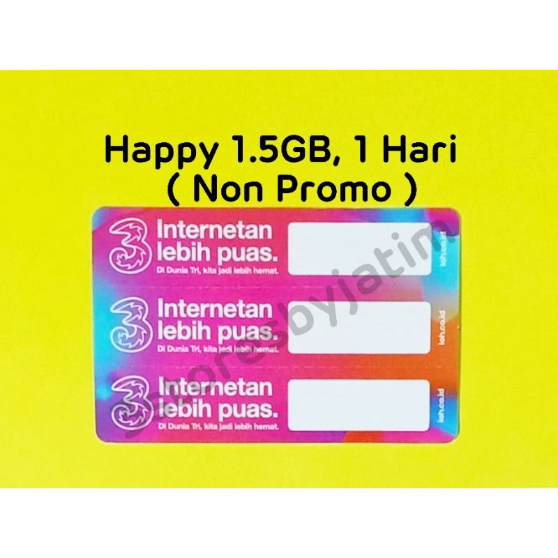 Jual Voucher Kuota Data 3 / Three / Tri Happy 1.5GB, 1 Hari ( Non Promo ) | Shopee Indonesia