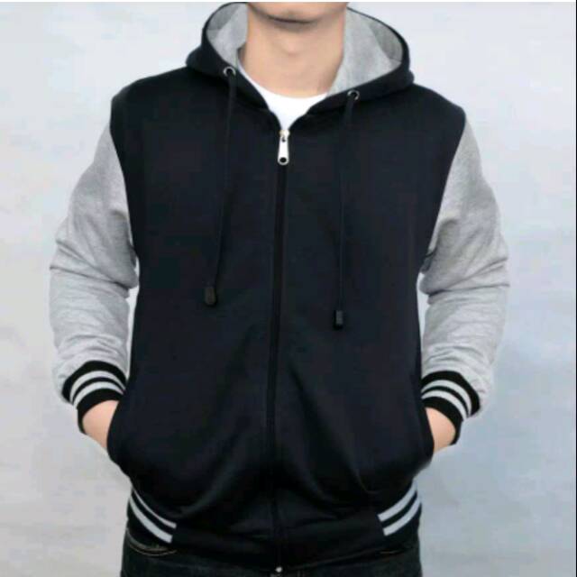 Jual JAKET ZIPPER BASEBALL VARSITY HITAM ABU SIZE L.XL.2XL.3XL.4XL.5XL ...