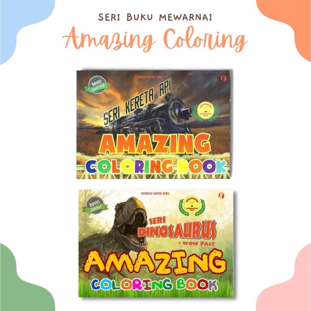 Jual BUKU MEWARNAI SERI AMAZING COLORING BOOK (KERETA API/DINOSAURUS ...