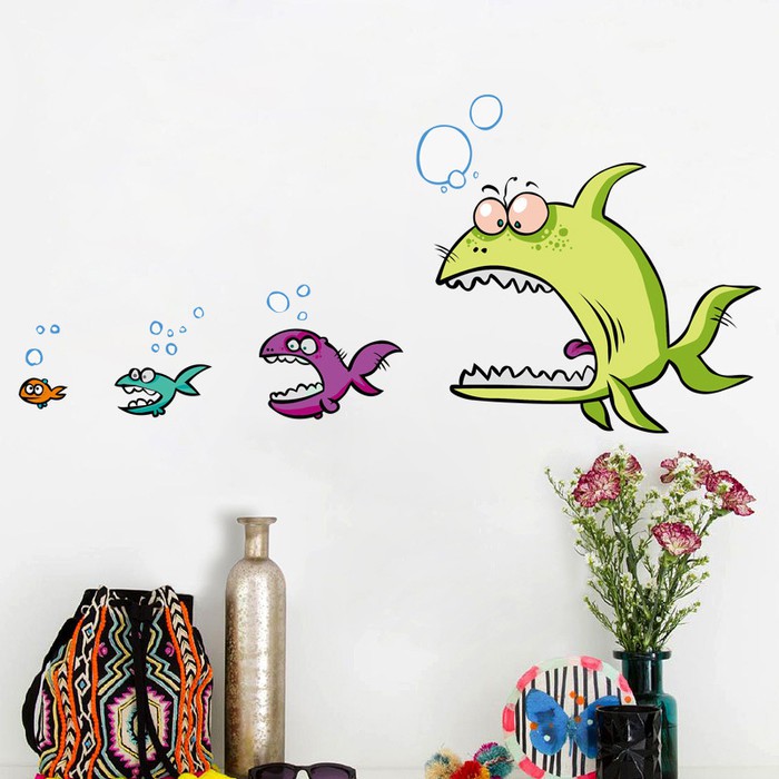 Jual Stiker Dinding / Kaca / Wall Sticker (Ikan Besar Mengejar Ikan ...