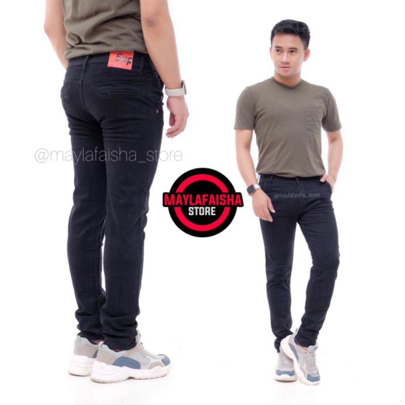 Jual celana jeans hitam paspol skiny jeans slim fit stretch | Shopee ...